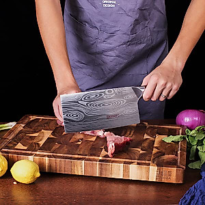 Professional Chinese Chef's Knife, Ultra Sharp Meat Cleaver 7.8 Inch, Damascus pattern Chopping Knife, 40Cr13 Steel Blade Thickness 3 mm, TJ SEGA Series TC19022