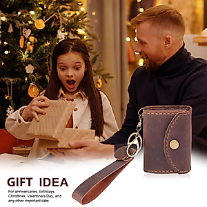 Fasjosma Genuine Leather Credit Card Wallet Holder,Credit Card Organizer for Women Men,Small Coin Purse Wallet Keychain,coffee