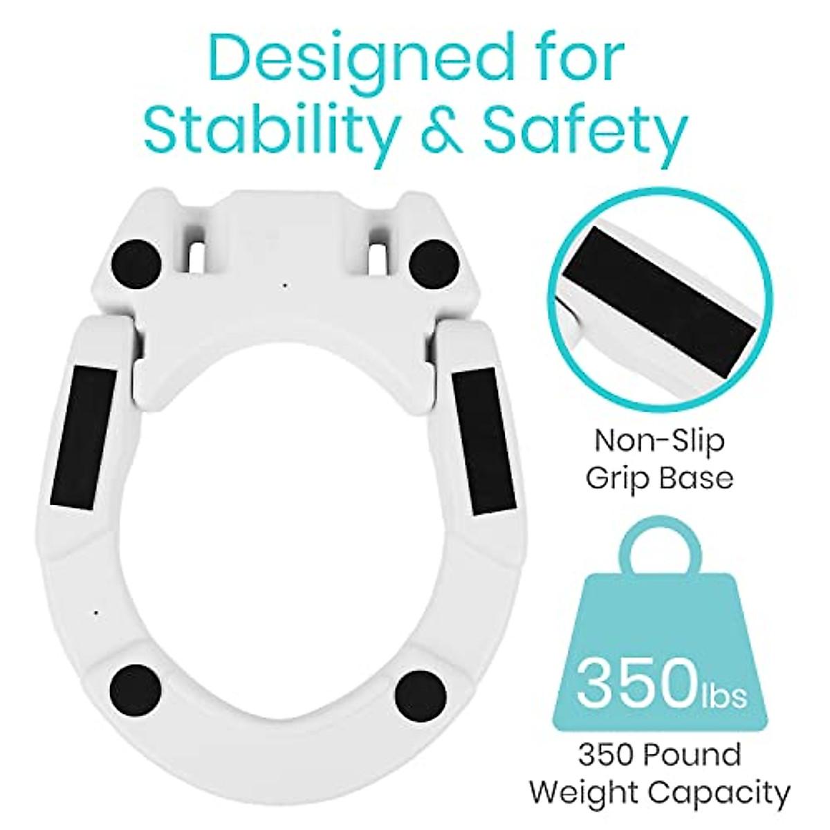 Vive Toilet Seat Riser - Raised Elevated Handle (Easy Clean) for Seniors, Elderly, Handicapped - Medical Handicap Bathroom Safety Recovery Height Chair Cushion Bowl Cover, Tall High Portable Extender
