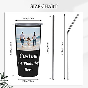 Personalized Tumbler with Text Logo Photo Custom Coffee Mug Vacuum Insulated Personalized Cups with Lid and Straw for Men Women Coffee Home 20oz Personalized Birthday Gift