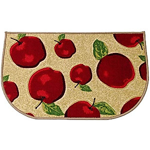 Wolala Home Half Round Skid Resistant Kitchen Mat Latex Backing Red Apple Area Rugs Machine Washable Half Cricle Doormat Bathroom Foot Pads Slice (1'6x2'6)