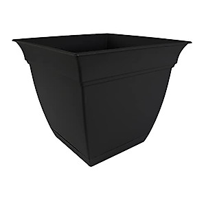 The HC Companies 12 Inch Eclipse Square Planter with Saucer - Indoor Outdoor Plant Pot for Flowers, Vegetables, and Herbs, Black