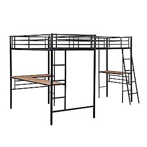 L Shaped Metal Loft Bed with Desk, Modern Style Heavy-Duty Steel Frame Twin Loft Bed with Safety Rail, Built-in Ladder for Bedroom, Dorm, Boys, Girls, Adults (Twin Size, Black)