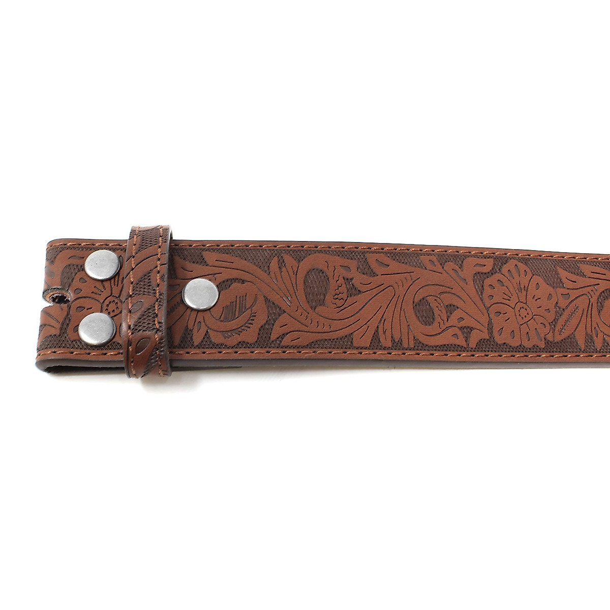 BC Belts Womens Leather Belt Strap with Embossed Western Flowers Pattern 1.5" Wide with Snaps (Brown-S)