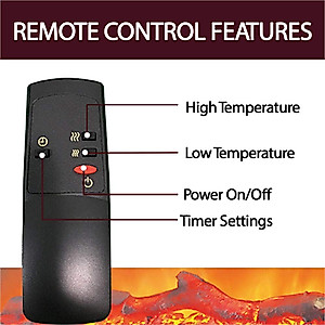 Cambridge 23 Inch 5118 BTU Freestanding Electric Fireplace Heater Insert for Vacant Chimney Fireplaces with Realistic Flames, 7.5-Hour Timer, Remote Control, Charred Logs and Grate, Black