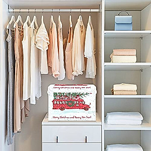 CaTaKu Christmas Red Bus Storage Bins with Lids and Handles, Fabric Large Storage Container Cube Basket with Lid Decorative Storage Boxes for Organizing Clothes
