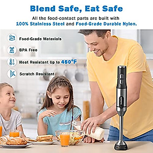 Gavasto Immersion Blender 600 Watts Scratch Resistant Hand Blender,15 Speed and Turbo Mode Hand Mixer, Heavy Duty Copper Motor Stainless Steel Smart Stick for Soup, Smoothie, Puree, Baby Food