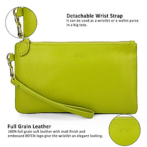 befen Yellow Women Genuine Leather Wristlet Clutch Wallet Purse Clutch Purses for Women - Lemon