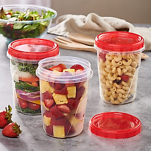 PLASTICPRO 6 Pack Twist Cap Food Storage Containers with Red Screw on Lid- 32 oz Reusable Meal Prep Containers - Freezer and Microwave Safe Red Plastic Food Storage