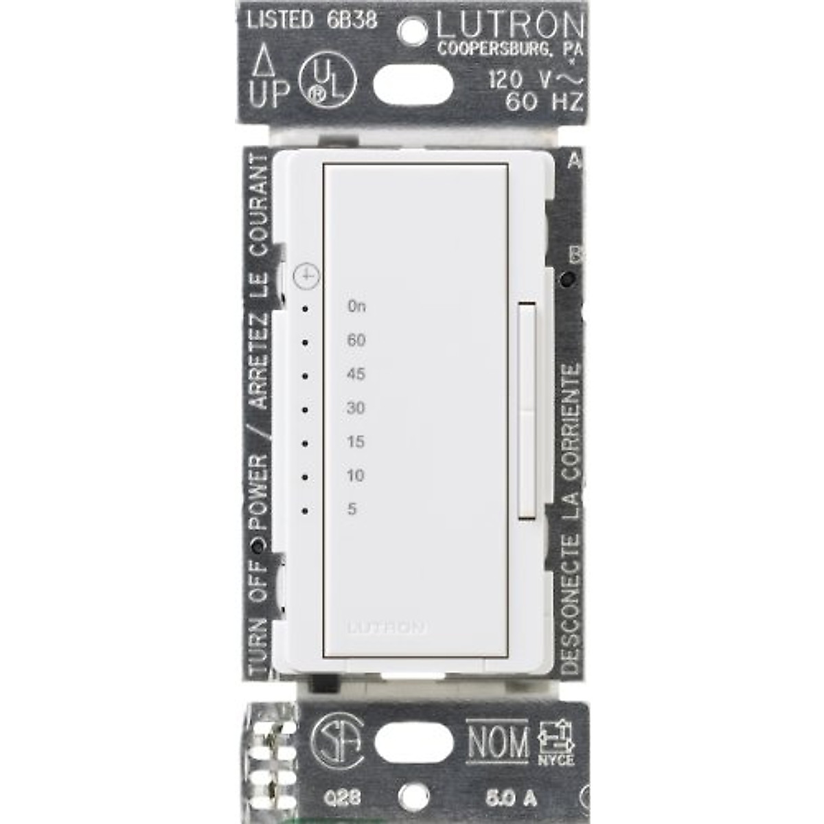 Lutron Maestro Countdown Timer Switch for Halogen and Incandescent Bulbs, 5-Amp Light/3-Amp Fan, Single-Pole or Multi-Location, MA-T51MN-WH, White