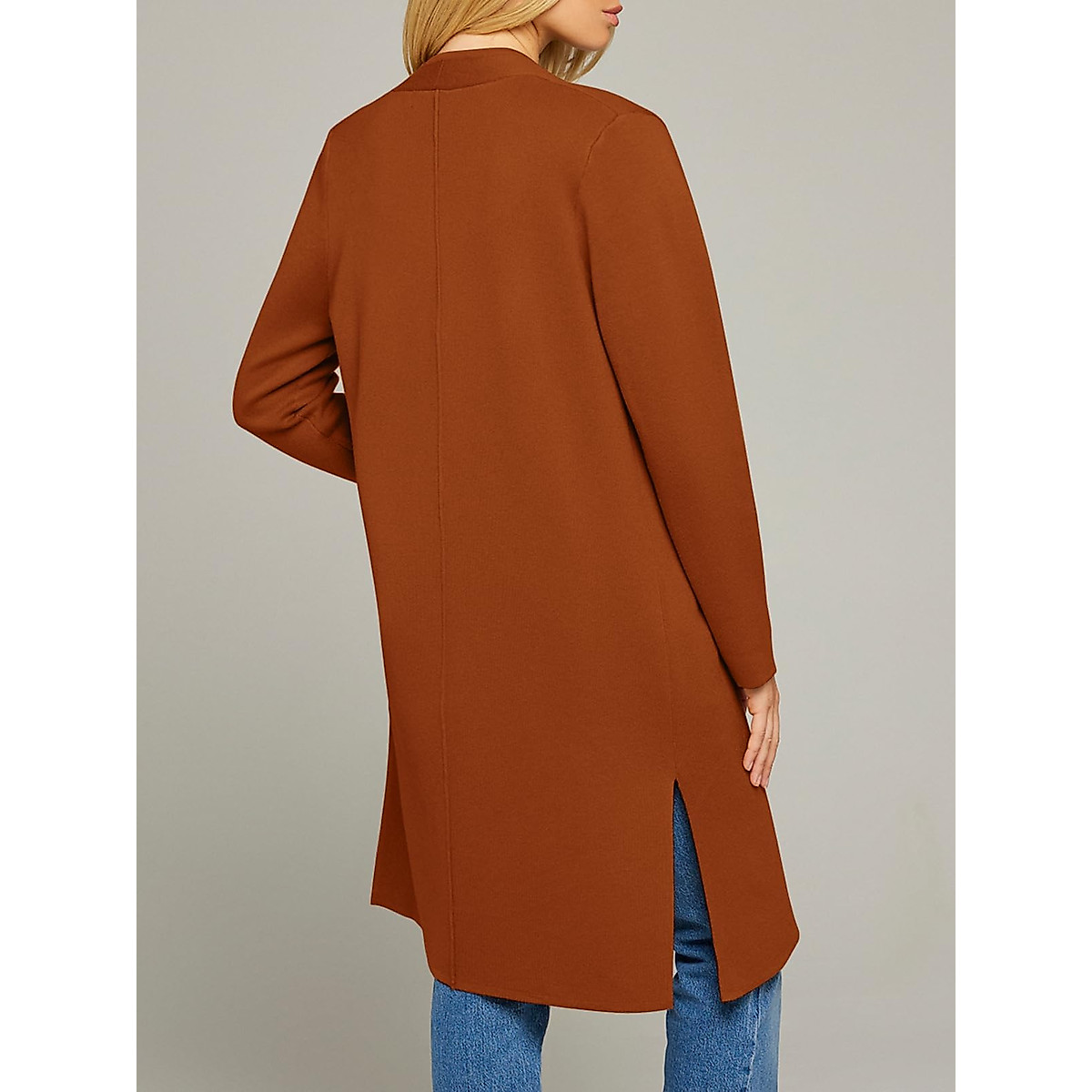 MEROKEETY Womens Fall Long Sleeve Dressy Cardigan Classy Loose Cozy Knitted Long Sweater Jackets, Caramel, L