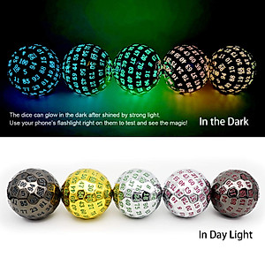 Haxtec D100 Metal Dice 100 Sided Glow in The Dark DND Dice Dungeons and Dragons Pathfinder RPG-Silver Glowing Red Numbers