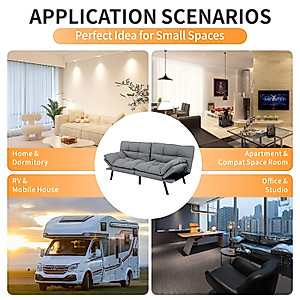 MUUEGM Futon Sofa Bed Couch，Memory Foam Futon Convertible Sofa Bed, 71″Fabric Futon with Convertible Backrest,Modern Loveseat Sofa,Sleeper Couch for Compact Space,Apartment,Living Room,Light Grey