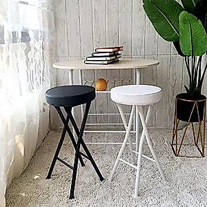 ZYLEDW Home Folding Stool – Heavy Duty 19/24 Inch Collapsible Padded Round Stool with 300 Pound Capacity for Dorm, Rec Room or Gameroom - Black/White/Brown