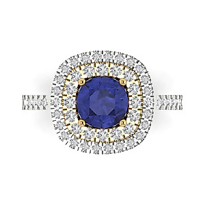 Clara Pucci 1.75ct Round Cut Solitaire Halo Simulated Tanzanite Engagement Promise Anniversary Bridal Ring 18K White & Yellow Gold 7.5