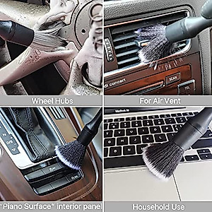 AOOF 3 Detail Brush Kits Wild Boar Hair Detail Brushes for Elegant Surfaces, Vents, Engine Compartment Markings and Dashboard seat Wheels, for Cleaning Inside and Outside Without Scratches