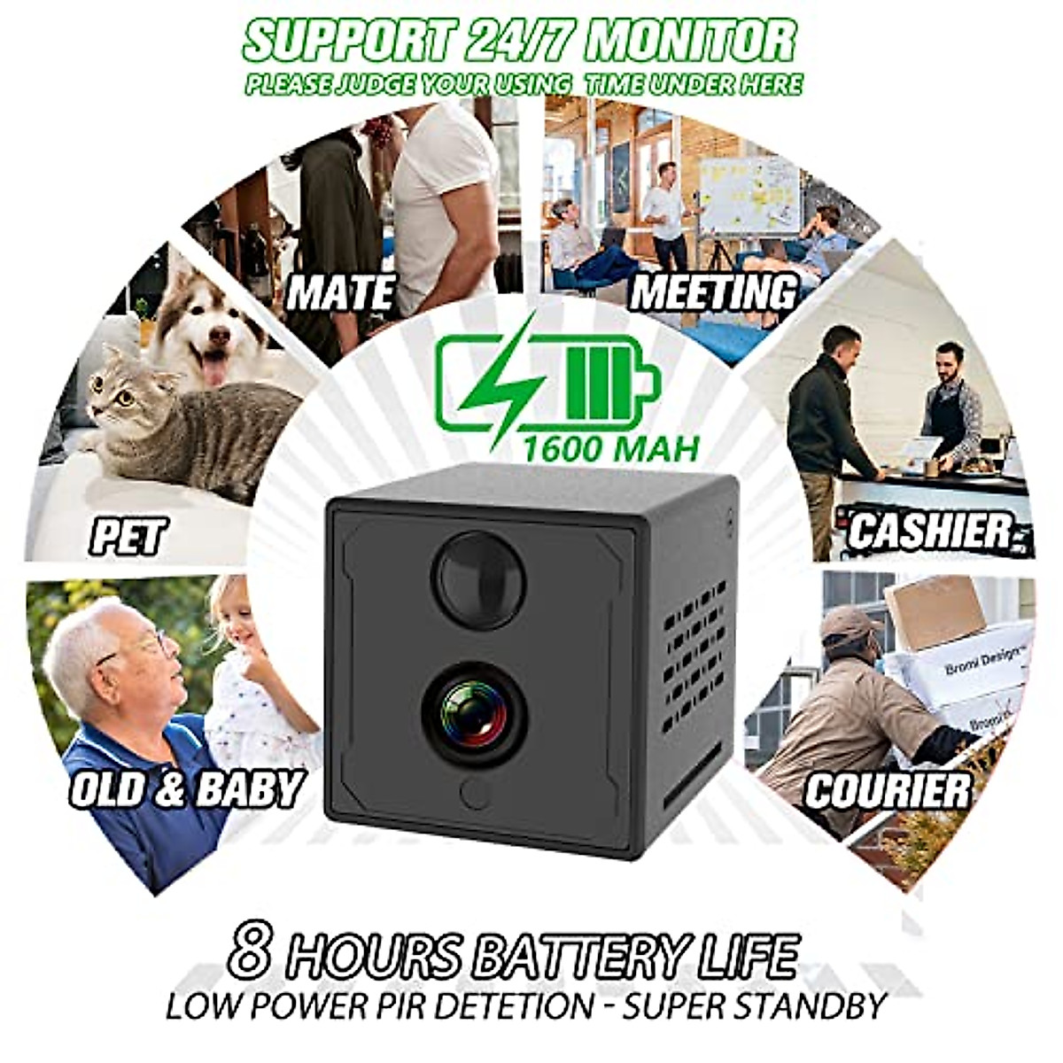 Spy Camera Hidden WiFi Mini 4K Wireless Indoor IP Cam Secret Nanny Security Surveillance for Baby Pet with Phone App AI Human Detection Alarm Push Cloud/64GB Night Vision 100 Day Standby Battery Life