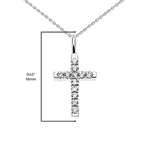 Religious Jewelry by FDJ 14K White Gold 1/20 Cttw Diamond Accented Dainty Linear Cross Charm Pendant Necklace with Rolo Chain (K-M Color) - 16" Chain