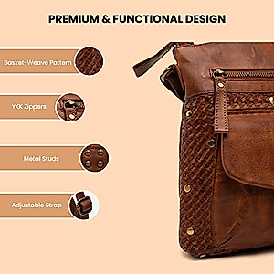 Sling Bags for Women Genuine-Leather - Vintage Multi Pocket Crossbody Purse (Copper)