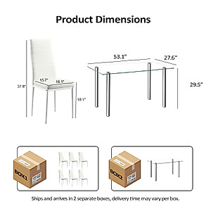 Bonnlo Dining Table Set for 6,Kitchen Table and Chairs for 6,Small Dining Room Table and 6 PU Leather Chairs for Small Place,Metal Frame,Clear&White