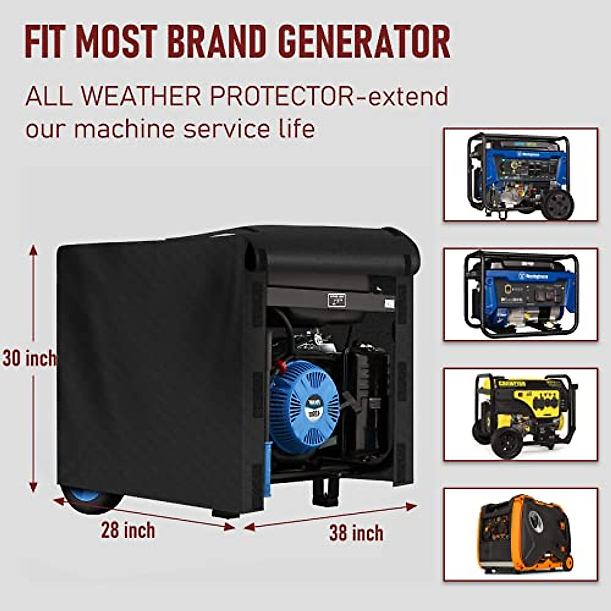 Generator Cover Heavy Duty Waterproof Cover for Generator Outdoor Generator Covers for 3000-5000 Watt Generators (38 x 28 x 30)