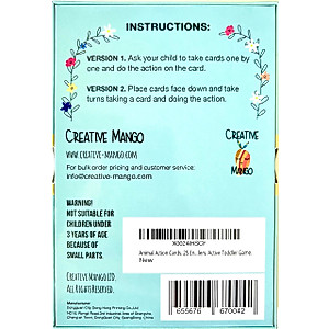 Creative Mango. Animal Action Cards. 25 Engaging Cards. Card Game for Toddlers. Active Toddler Game. 4"x6".