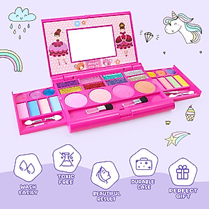 AMOSTING Real Makeup Toy for Girls Pretend Play Cosmetic Set Make Up Toys Kit Gifts for Toddler Kids