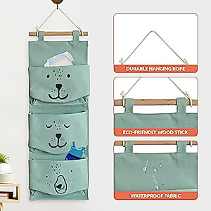 AD's SavvyHome, LLC Large Wall Hanging Organizer with 3 Storage Pockets-Space saver for Playroom, Bedroom, Baby Nursery, Bedside, Closet. Cute animal print cubby caddy. Waterproof, Travel Friendly