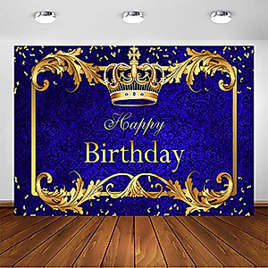 Avezano Prince Birthday Party Backdrop for Boy's Royal Blue and Gold King Crown Party Decoration Photography Background Royal Little Prince Happy Birthday Party Banner Photoshoot (7x5ft)