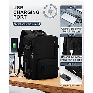 Travel Carry On Backpack for Women, Waterproof Laptop Backpack for Traveling on Airplane Hiking Gym Backpack with USB Charging Port Shoe Compartment, Black