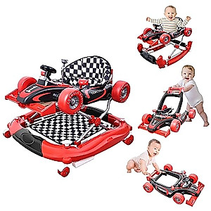 Baby Walker, 4-Mode＆4-Gear Height Adjustable Baby Walker with Wheels, Foldable Baby Walkers and Activity Center with Foot Pads, Infant Toddler Walker, Baby Walkers for Baby Boys and Girls 6-24 Months