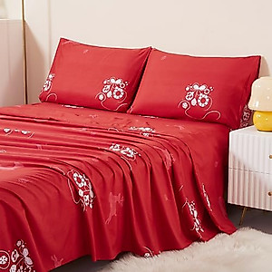 Vaulia Soft Microfiber Sheets, Print Pattern Christmas Holidays, Jingling Bell and Reindeer Print 4-Piece Set (1 Fitted Sheet 1 Flat Sheet 2 Pillowcases), Full Size