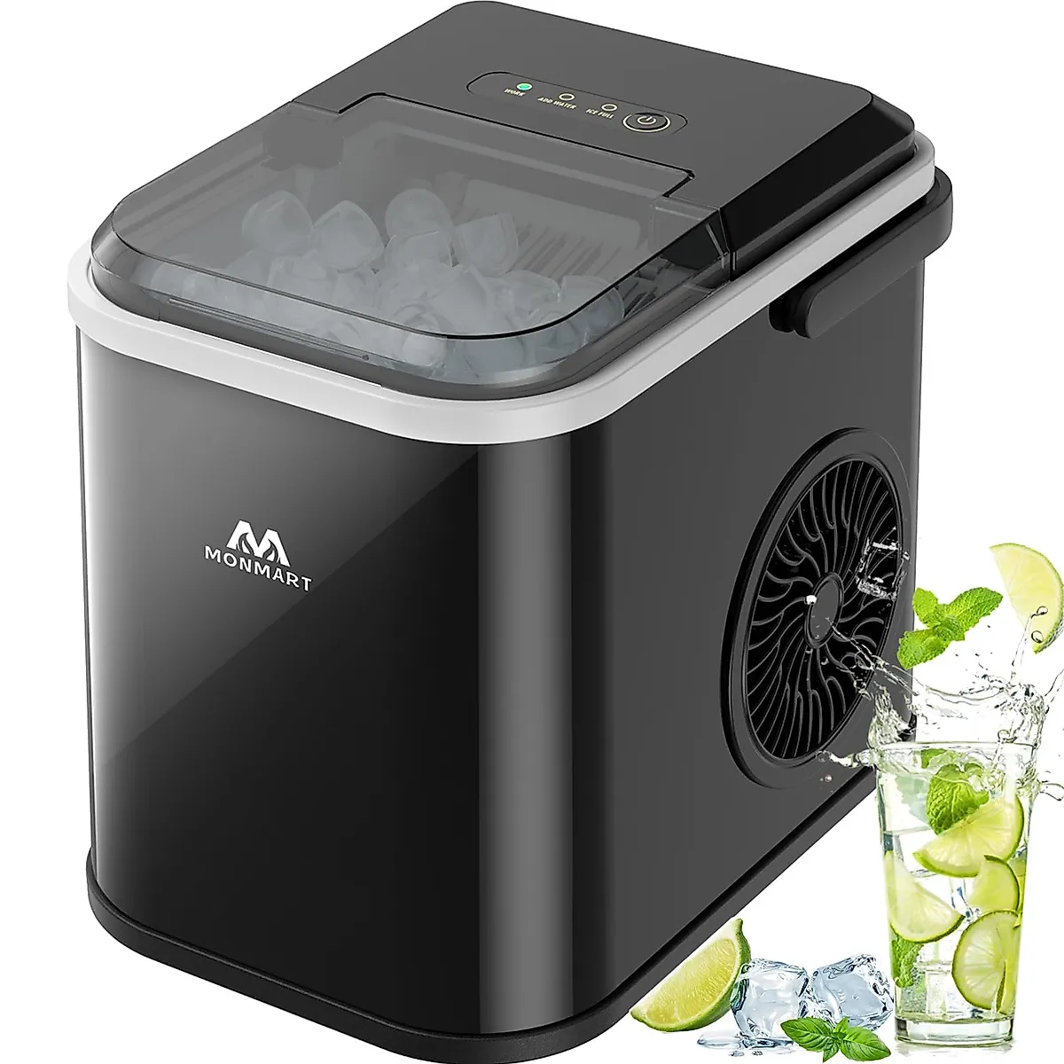 Portable Ice Maker Countertop, Small Ice Maker Machine with Handle, 26.5lbs/24Hrs, 8 Cubes in 6-10 Mins, Self-Cleaning Ice Makers for Home/Kitchen/Office/Bar