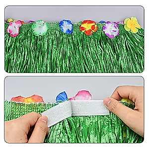Hawaiian Tropical Party Decoration Pack with 9feet Hawaiian Grass Table Skirt, Hibiscus Flowers, Palm Leaves, Paper Pineapple, Hawaiian Beach Theme Party Favors Luau Party Supplies