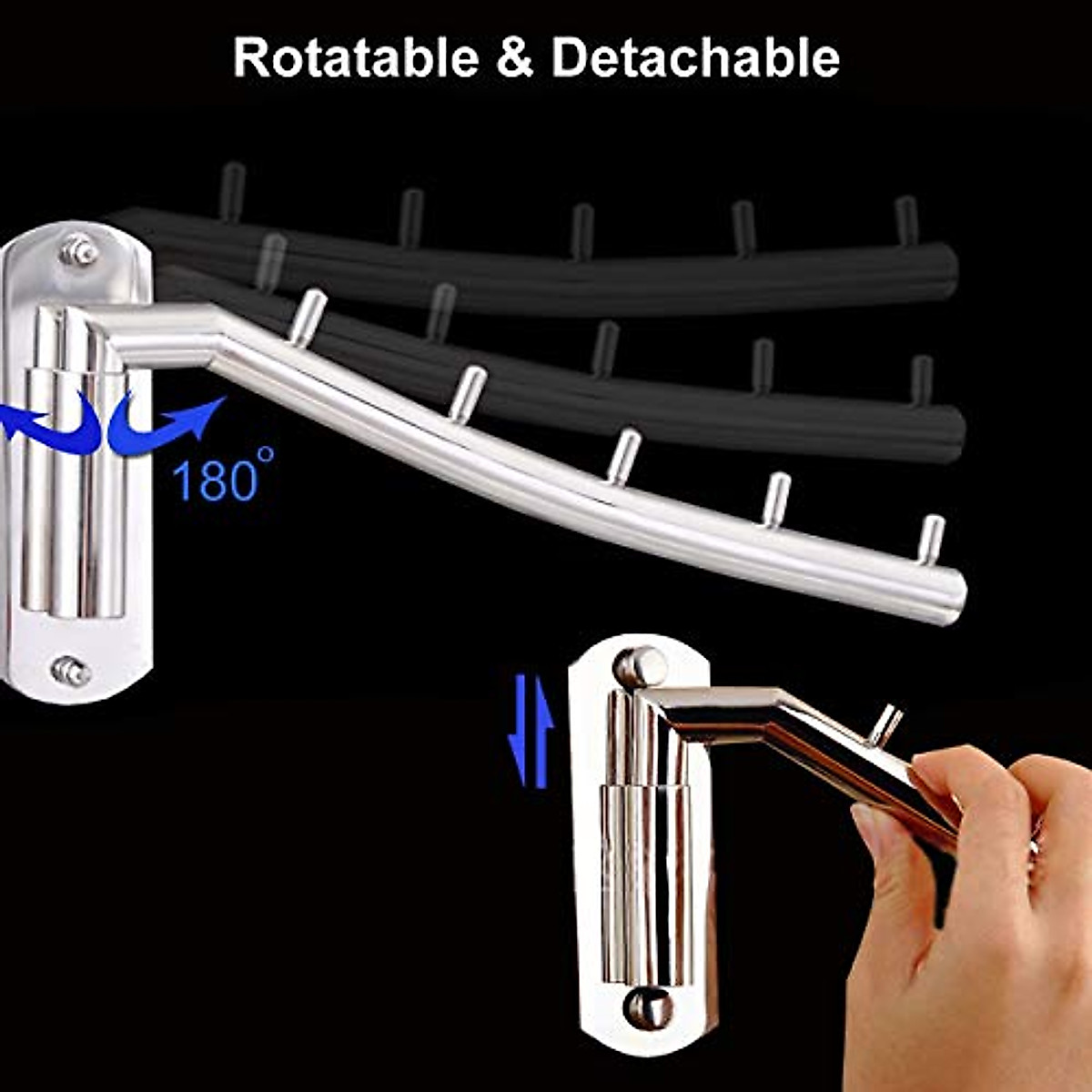 Folding Wall Mounted Clothes Hanger, Adromy Stainless Steel Clothes Holder Swing Arm Closet Drying Rack Clothing Hanging System Heavy Duty Closet Storage Organizer 2 Pack