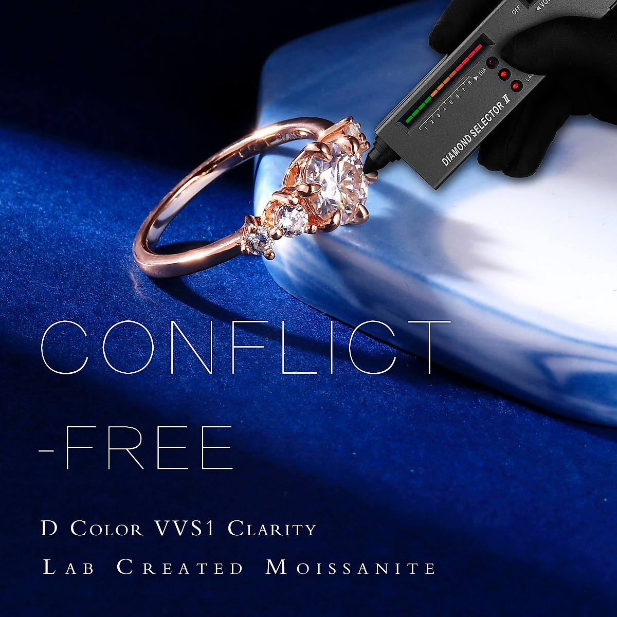 MOOSEA Round 5 Stone Moissanite Anniversary Rings for Women, 1.2CT D Color VVS1 Clarity Lab Created Diamond Ring 14K Rose Gold Vermeil Moissanite Engagement Rings for Women Promise Rings