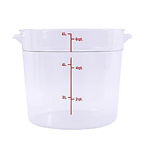 Casipan 6 QT. Clear Round Storage Box Container with Red Gradations Plastic Space Saving For Home or Commercial Kitchen use, Food Prep and Storage, 1 Piece (6QT)