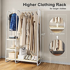 Raybee White Clothing Rack with Shelves, Heavy Duty Clothes Racks for Hanging Clothes Metal Clothing Rack Portable Wardrobe Rack Garment Rack Holds 245LBS 15.6" D x 39.9" W x 67.1" H