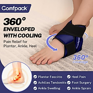 Comfpack Ankle Ice Pack Wrap for Swelling, Heel Ice Pack for Pain Relief, Hot Cold Therapy Foot Ice Pack Wrap for Plantar Fasciitis, Achilles Tendonitis, Ankle Sprain, Swelling, Heel Spur, Navy
