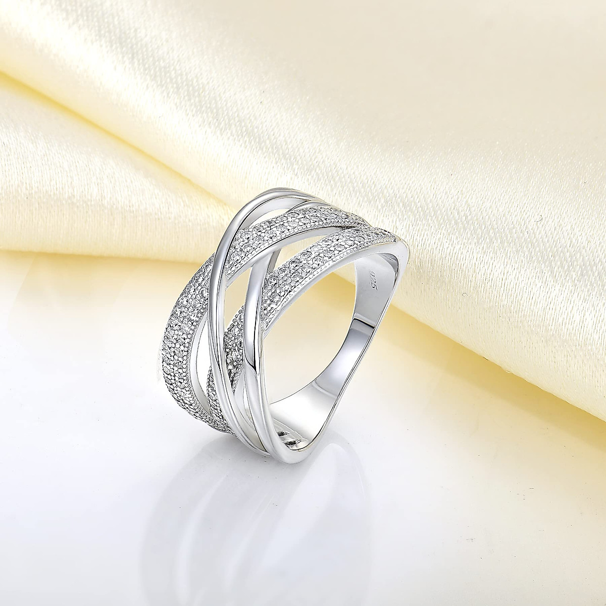 YL Twisted Knot Rings 925 Sterling Silver Criss Knot Ring 18k White Gold Plated Cubic Zirconia Infinity Statement Rings for Women-size8