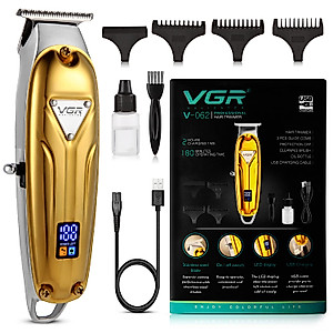 VGR Cordless Hair Clippers for Men Professional, Rechargebale with LED Display, T Outliner Beard Trimmer Barber Haircut Grooming Home Hair Cutting Kit for Kids & Baby - Gloden-1