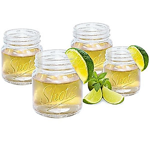 Circleware Mini Mason Jar Heavy Base Shot Glasses Set of 6 Fun Party Home Entertainment Dining Beverage Drinking Glassware Tumbler Whiskey Coffee Espresso Liquor Bar Jello Cups, Script, 4.9 oz
