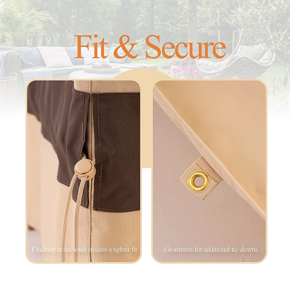 WJ-X3 2-Seater Outdoor Loveseat Covers, Heavy Duty Patio Couch Covers, Patio Sofa Covers Waterproof, High Wind Resistant Design for Outdoor Furniture Cover, 58W x 40D x 35H, Beige & Coffee