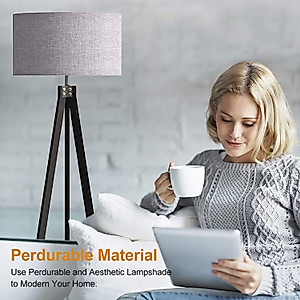 LEPOWER Wood Tripod Floor Lamp, Mid Century Standing Lamp, Modern Design Standing Lamp for Living Room, Bedroom, Study Room and Office, Flaxen Lamp Shade with E26 Lamp Base