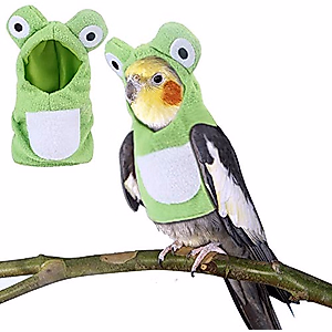 Bird Costume Bird Diaper Flight Suit Frog Shape Hoodie Bird Clothes Cosplay Photo Prop for Parrots African Greys Parakeet Cockatiel Sun Conure, Bird Hoodie Small Animals Apparel (M)