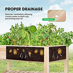 VIVOSUN Raised Garden Bed, 46 x 24 x 32 Inches Mobile Elevated Planter Box with Lockable Wheels, Storage Shelf, and Protective Liner for Outdoor Use