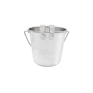 Fuzzy Puppy Pet Products Flat Sided Pail with Dual Hooks, Snugly Fit On Dog, Cat and Critter Crates & Cages, Heavy Duty Stainless Steel, 9 Quart (FSP-9)