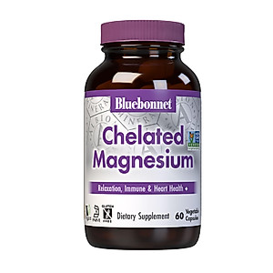 Bluebonnet Nutrition Albion Chelated Magnesium Vegetable Capsule, 200 mg, Stress Relief, Vegan, Non GMO, Gluten Free, Soy Free, Milk Free, Kosher, 60 Vegetable Capsule, 1 Month Supply