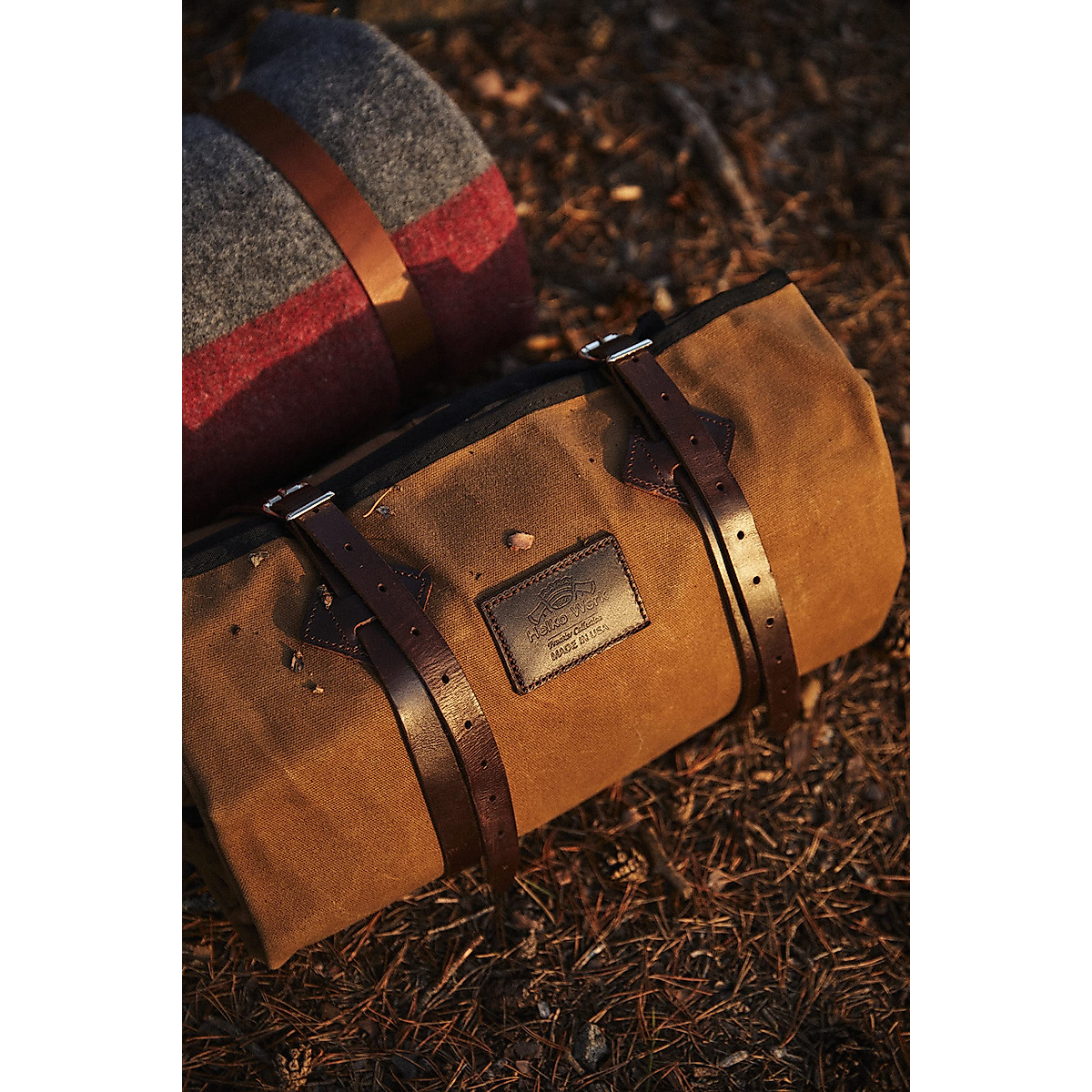 1844 Helko Werk Handmade Waxed Canvas Cowboy Bedroll - Camping Bed Roll with Leather Straps and Zipper - Waterproof Waxed Canvas Portable Bed Outdoor Camping (Bedroll Field Tan) #F8761FT