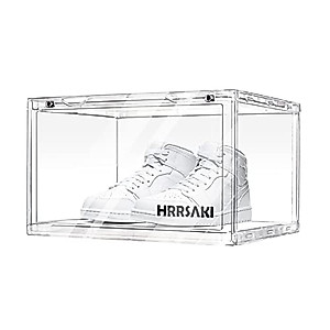Hrrsaki 1 Pack Shoe Storage Boxes, Shoe Boxes Clear Plastic Stackable, Shoe Organizer Boxes with Magnetic Side Open, Ventilation and Dust-proof, Shoe Container Boxes for Closet, Bedroom, Bathroom, Fit for Women/Men Size 15